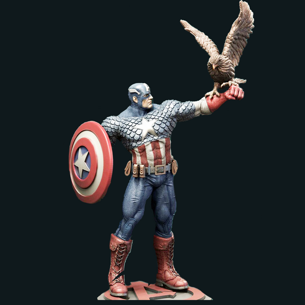 Captain America with Bald Eagle Statue | 3D Printer Model Files