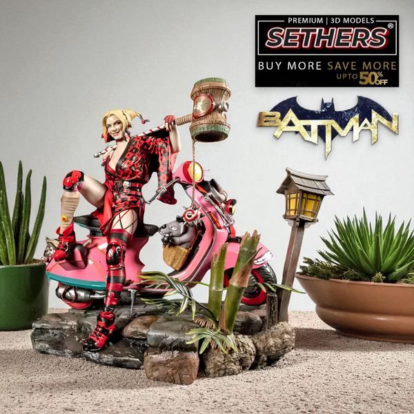 Harley Quinn Ninja on Scooter Diorama | Batman | 3D Printer Model File