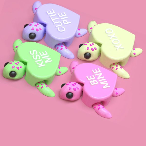 Set of 4 | Candy Heart Turtles | Articulated Flexi | 3D Printer Model